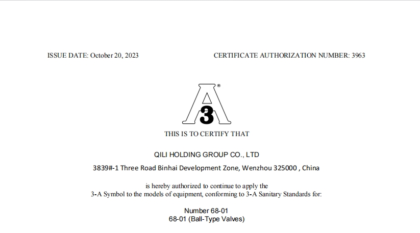 updated 3A certification for sanitary 3-way ball valves, butterfly ball ...